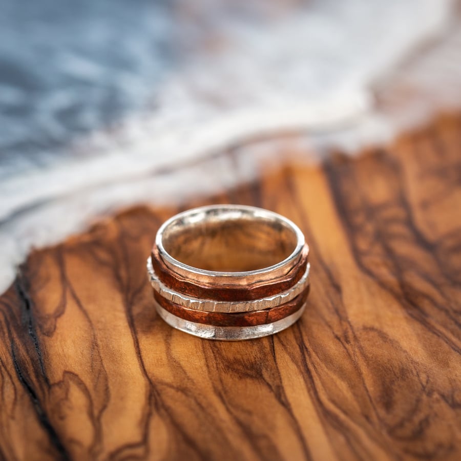Trio Silver And Copper Spinner Ring - Folksy