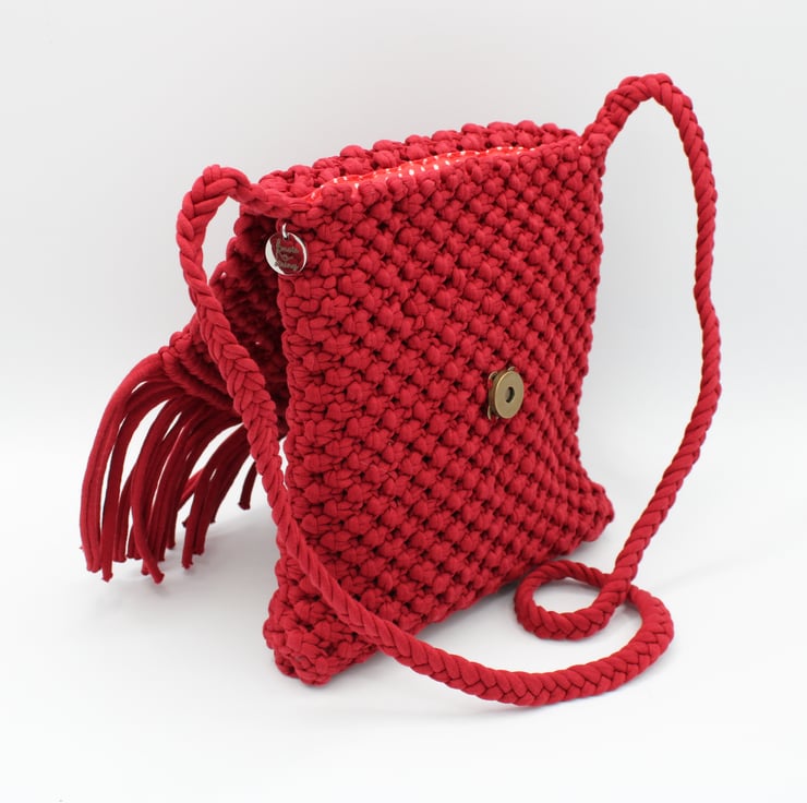 Red macrame shoulder bag - lined butterfly bag - Folksy