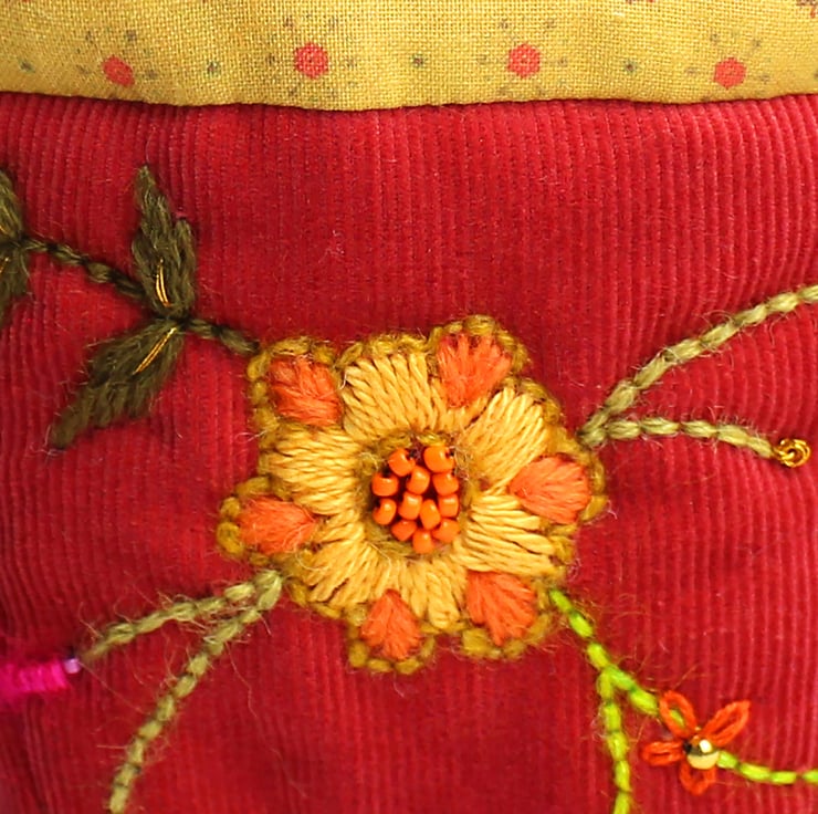 Tiny Cherokee red needlecord bag with hand embr... - Folksy