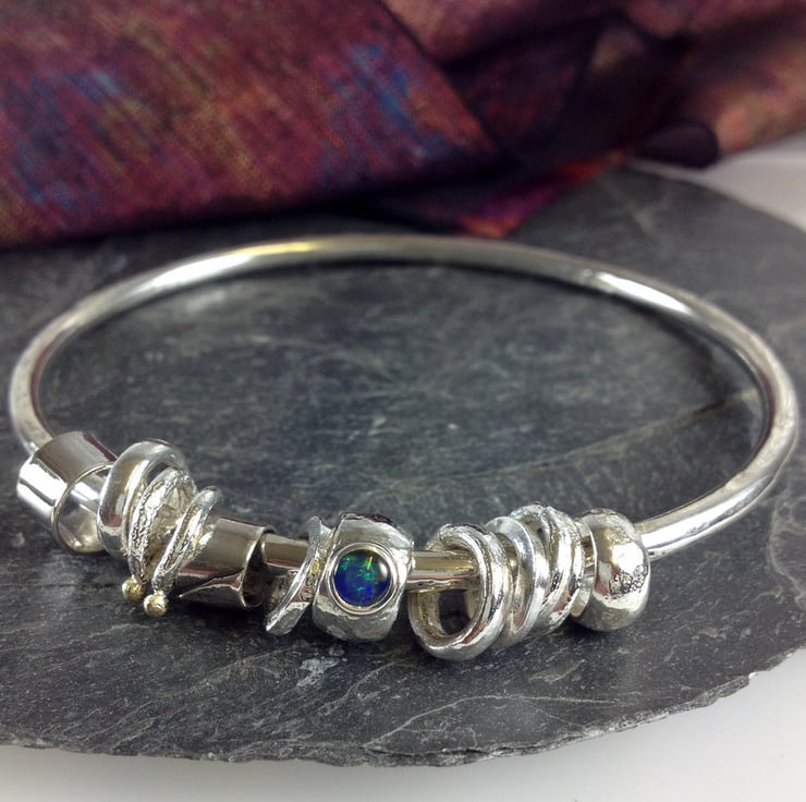 Silver opal and 18ct gold bangle - Folksy