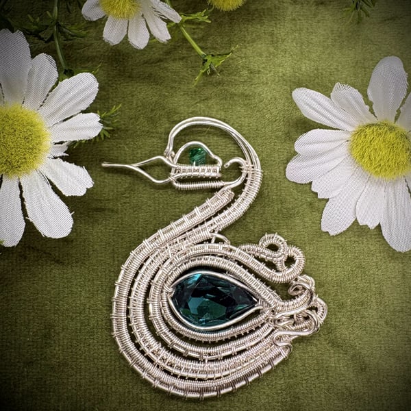 Silver wire wrapped Baby Swan with Teardrop Cry... - Folksy