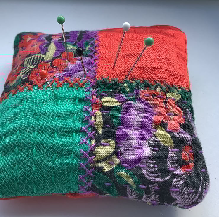 Handmade patchwork style pincushion - Folksy