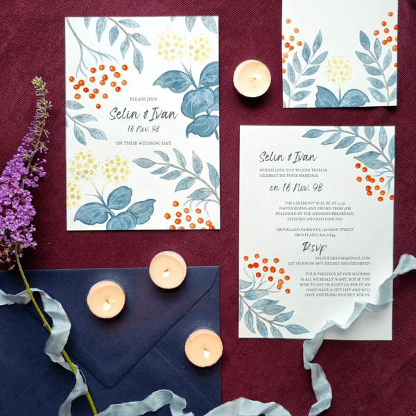 10 Rowan and ivy wedding invitations, A5 waterc... - Folksy