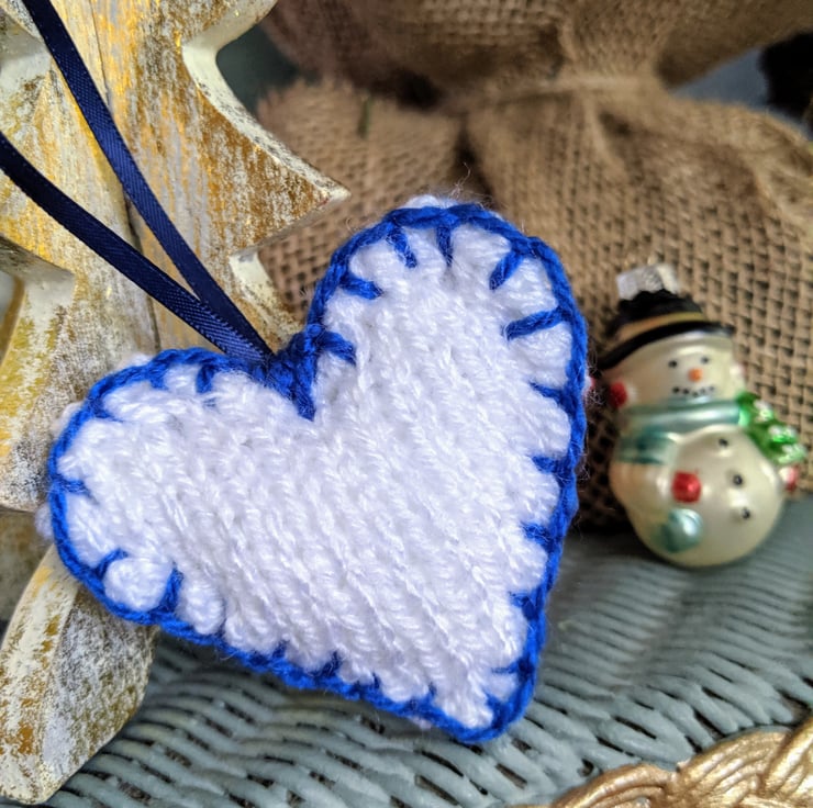 SALE Hand-knitted blue and white love heart - Folksy