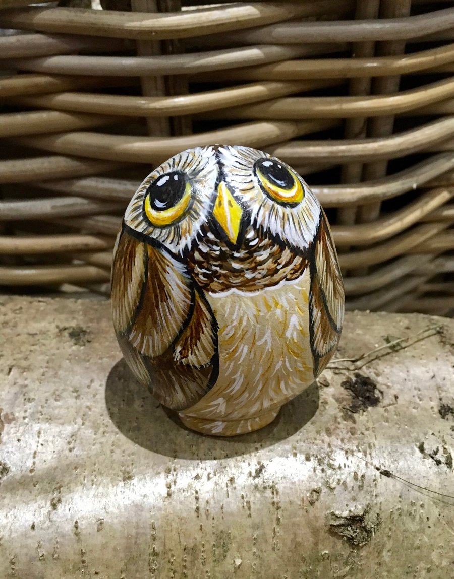 Owl hand painted pebble garden rock art wildlife - Folksy