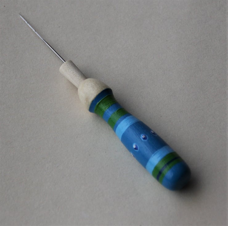 Hand painted blue and green wooden needle grip ... - Folksy