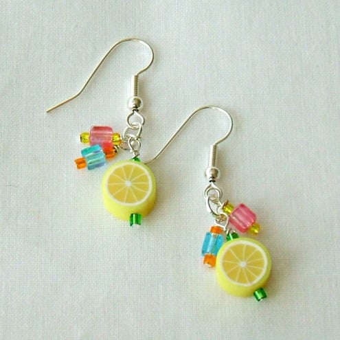 Lemon Earrings, Club Tropicana Fruit Earrings - Folksy