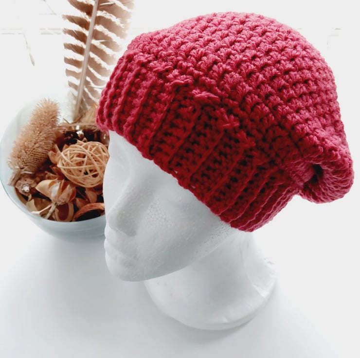 Berry Red Slouchy Beanie Hat with Brim - Summer... - Folksy