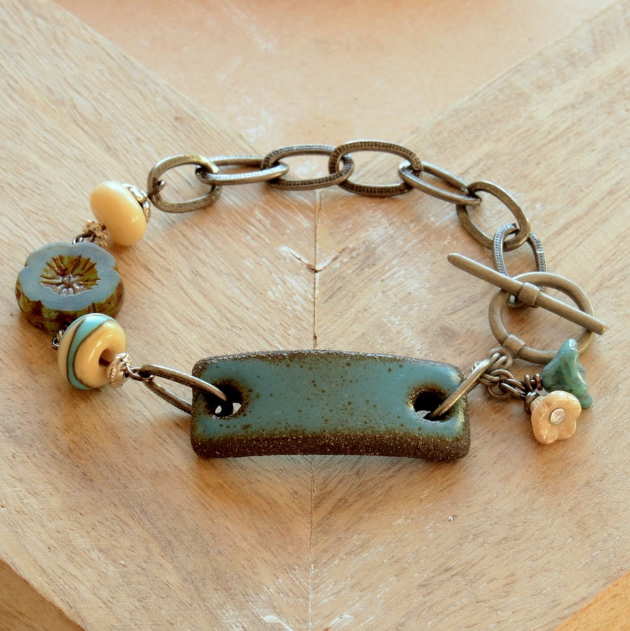 Handmade Ceramic Blue Bar Bracelet with Lampwor... - Folksy