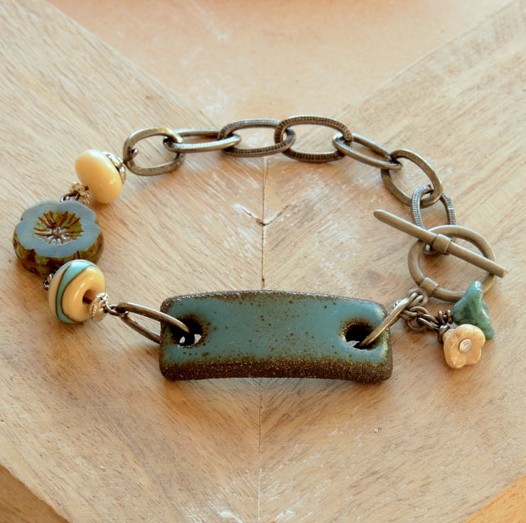 Handmade Ceramic Blue Bar Bracelet with Lampwor... - Folksy