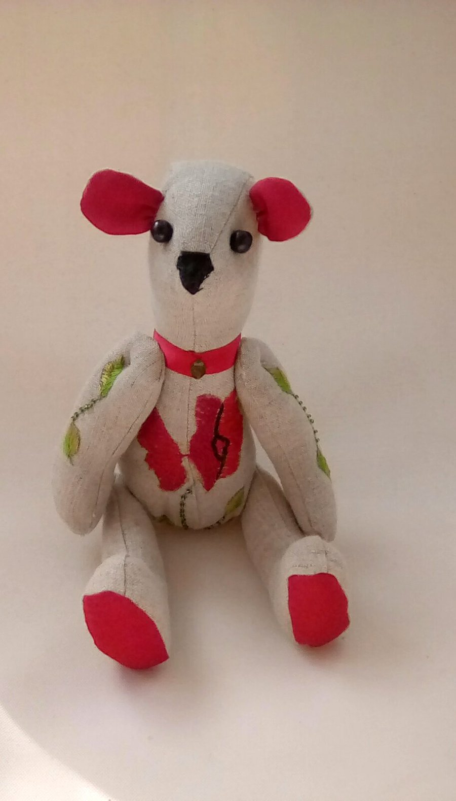 Embroidered Linen Teddy Bear, Embroidered Teddy... - Folksy