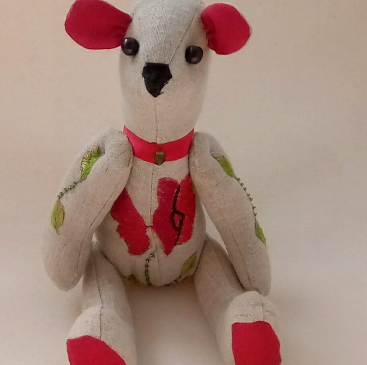 Embroidered Linen Teddy Bear, Embroidered Teddy... - Folksy