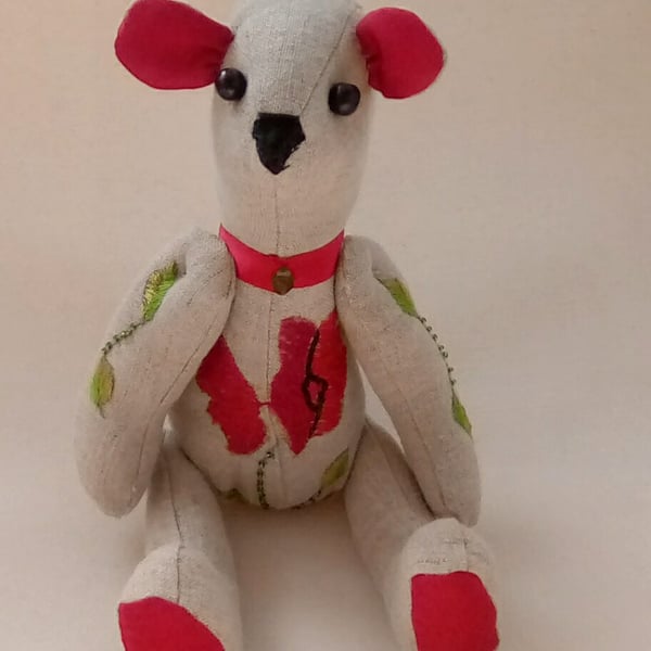 Embroidered Linen Teddy Bear, Embroidered Teddy... - Folksy