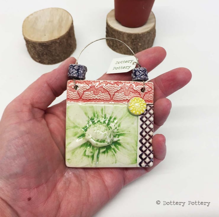 Small decorative ceramic tile with handmade bea... - Folksy