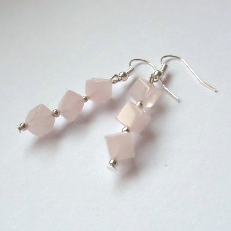 Handmade rose quartz cube earrings - Folksy