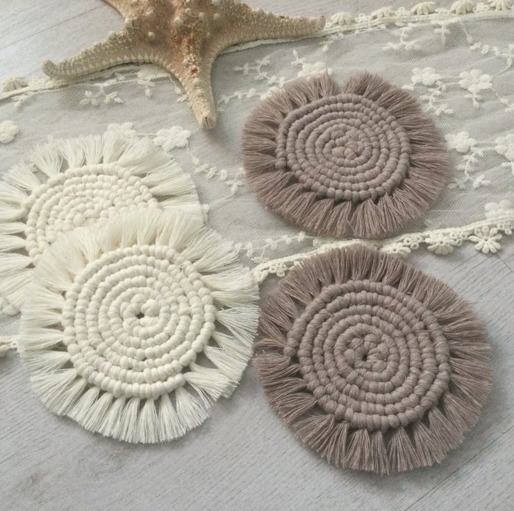 Handmade macrame coasters, boho home, home deco... - Folksy