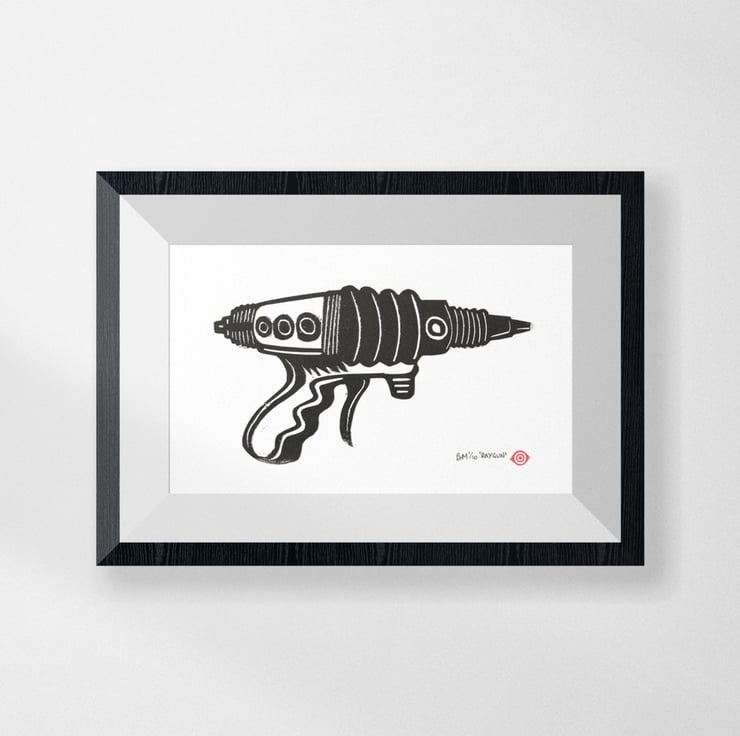 Raygun Linocut Print - Limited Edition Handmade... - Folksy