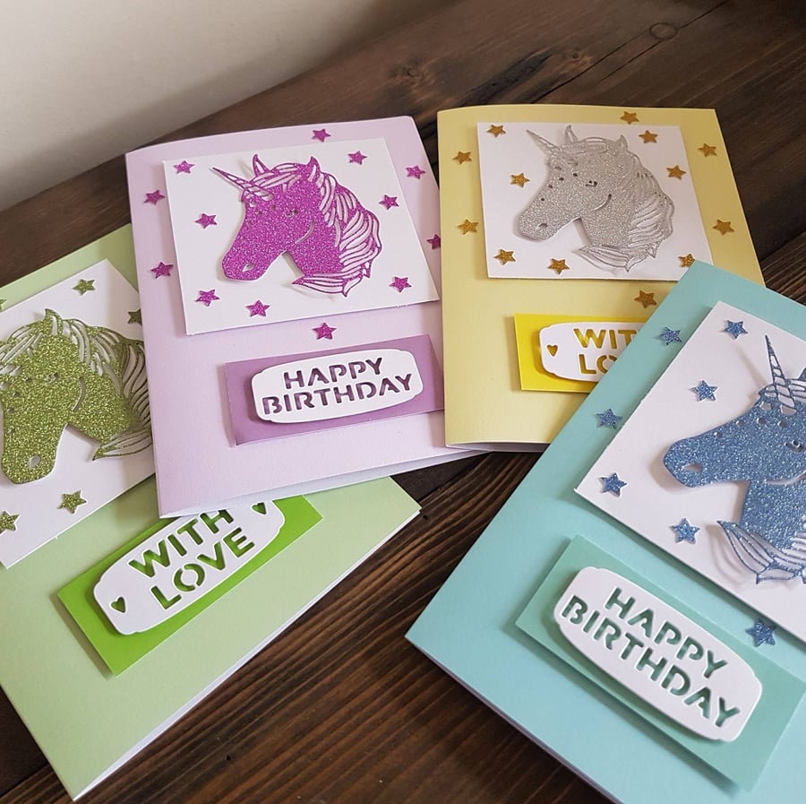 Pack of 4 Unicorn Cards - Folksy