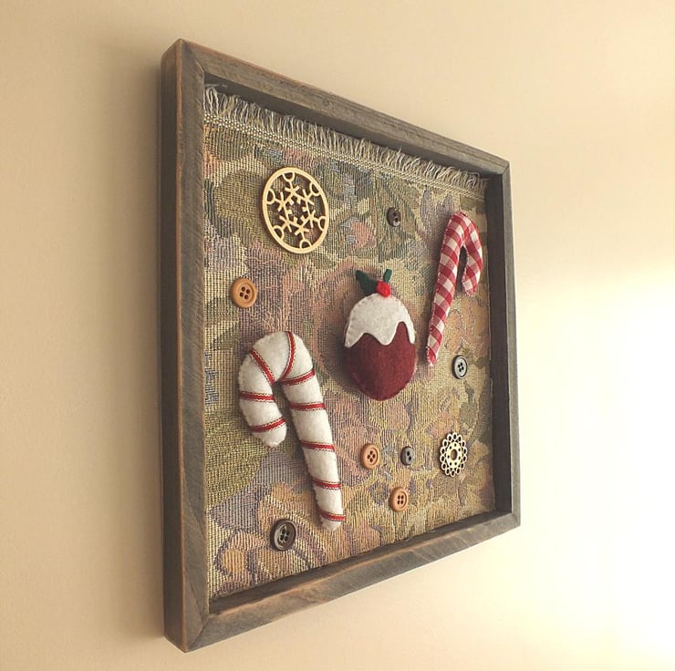 Christmas Art in a Rustic Frame - The Pudding - Folksy