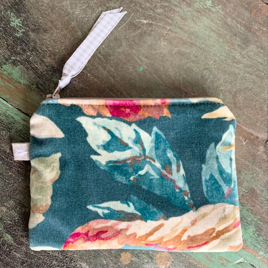 Floral velvet and denim coin purse - Folksy