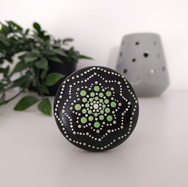 Mandala dot painted wooden pebble - Folksy