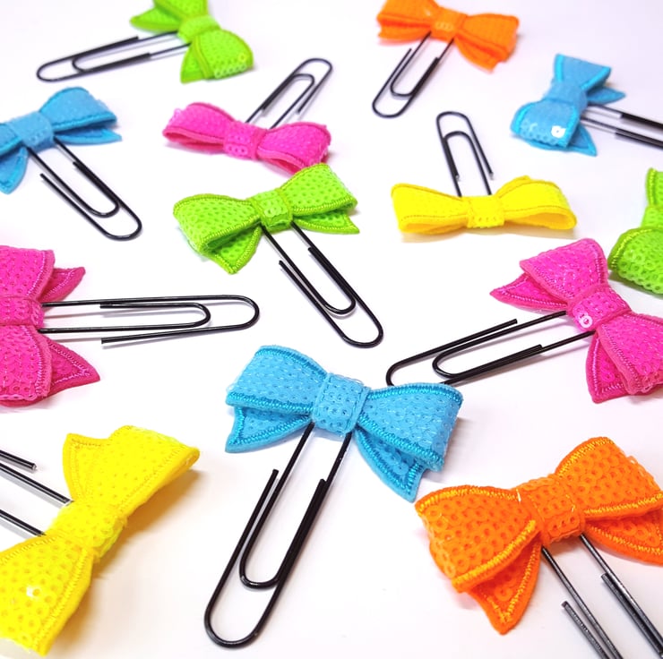 Rainbow Sequin Bow Paper Clip Set - Folksy