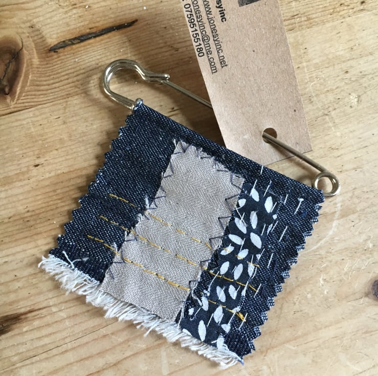 Hand cut and sewn Boro inspired badge - Folksy