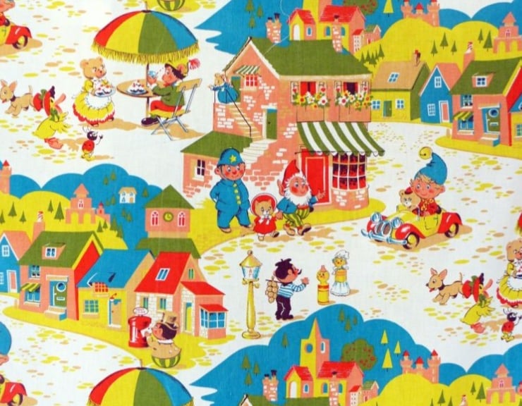 Noddy in Toyland 1970s Colloroll cotton fabric - Folksy