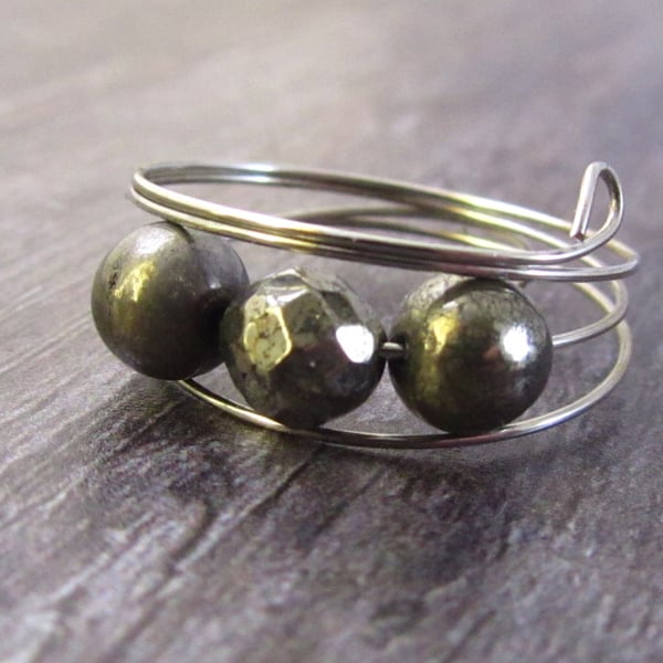 Pyrite Silver Memory Wire Ring, Fools Gold Ring - Folksy