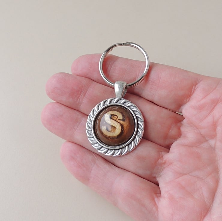 Brown Letter S Keyring - 033 - Folksy