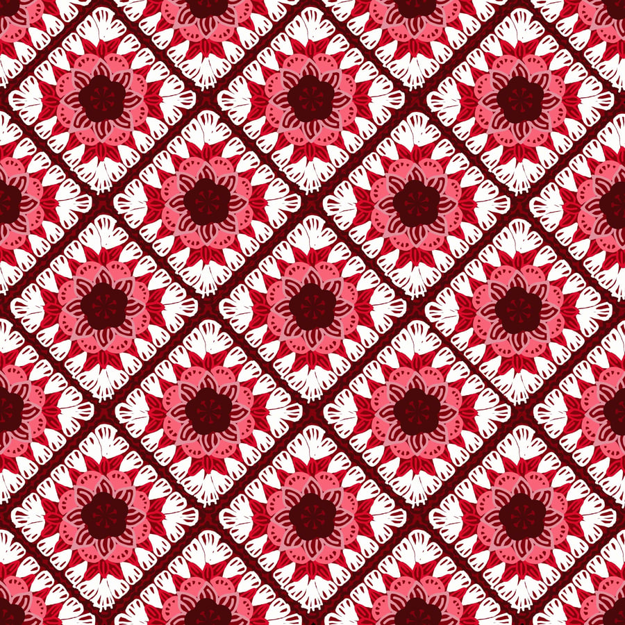 Digital print crochet-inspired floral granny sq... - Folksy