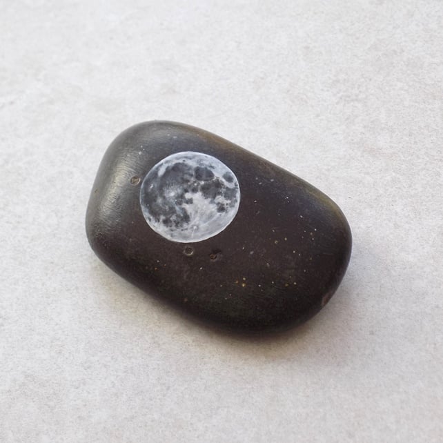 Hand Painted Stone 'Moon' - Folksy