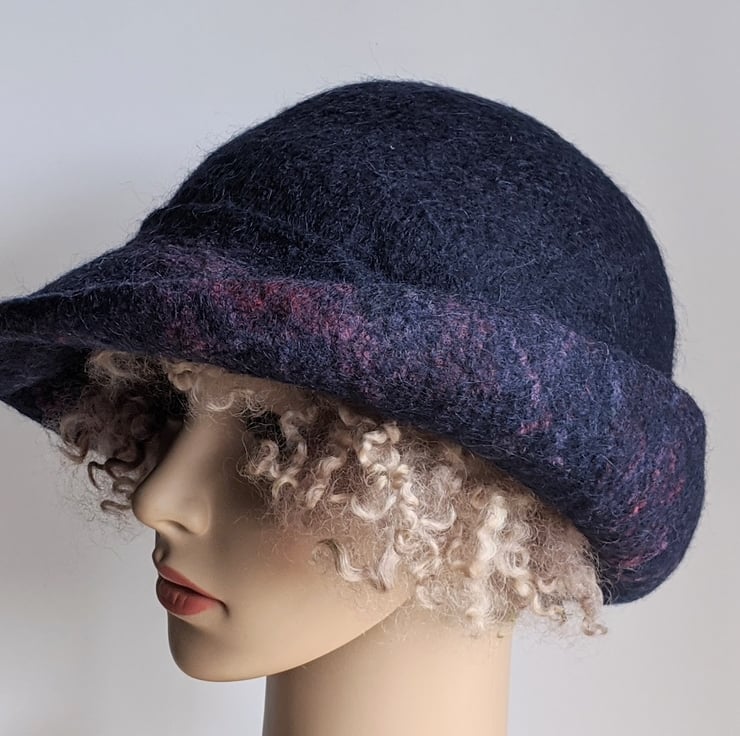 Deep navy felted wool hat - One of the 'Squash... - Folksy