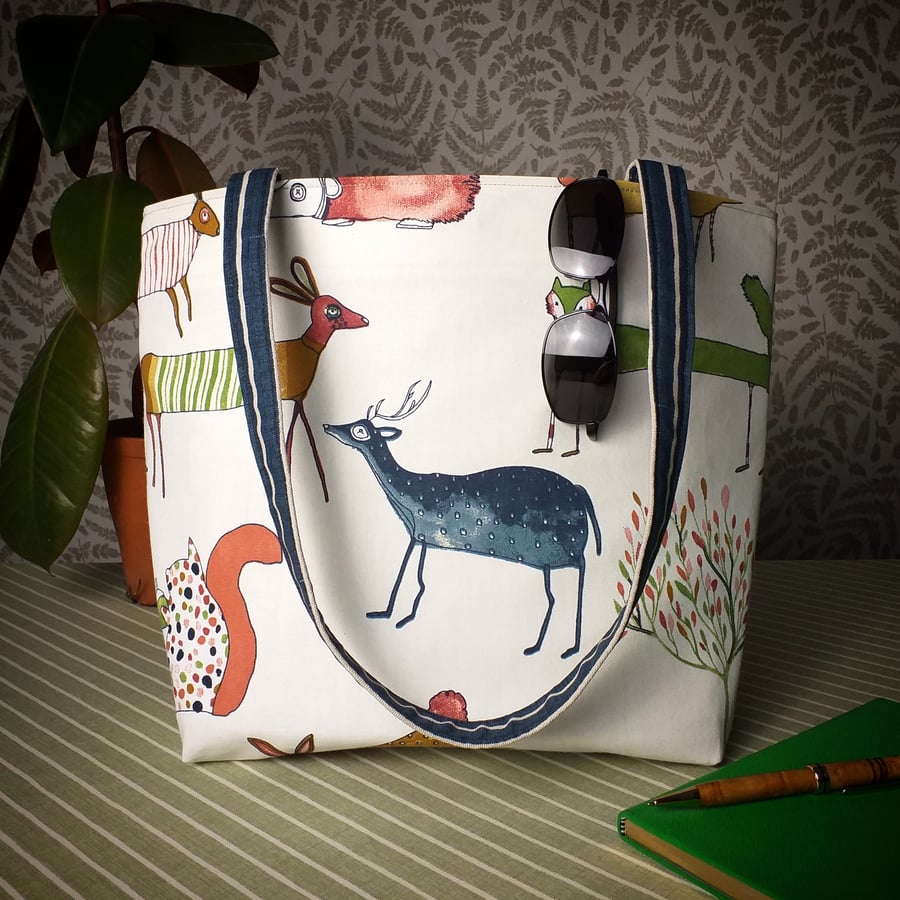 Deluxe Fabric Tote Bag - Furry Forest Animals - Folksy