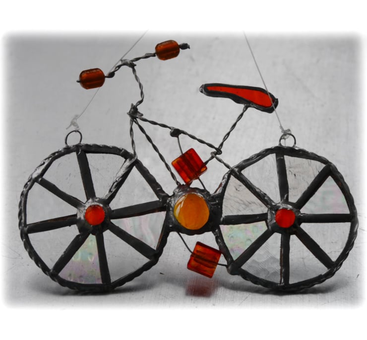 Bicycle Suncatcher Turquoise Stained Glass Hand... - Folksy