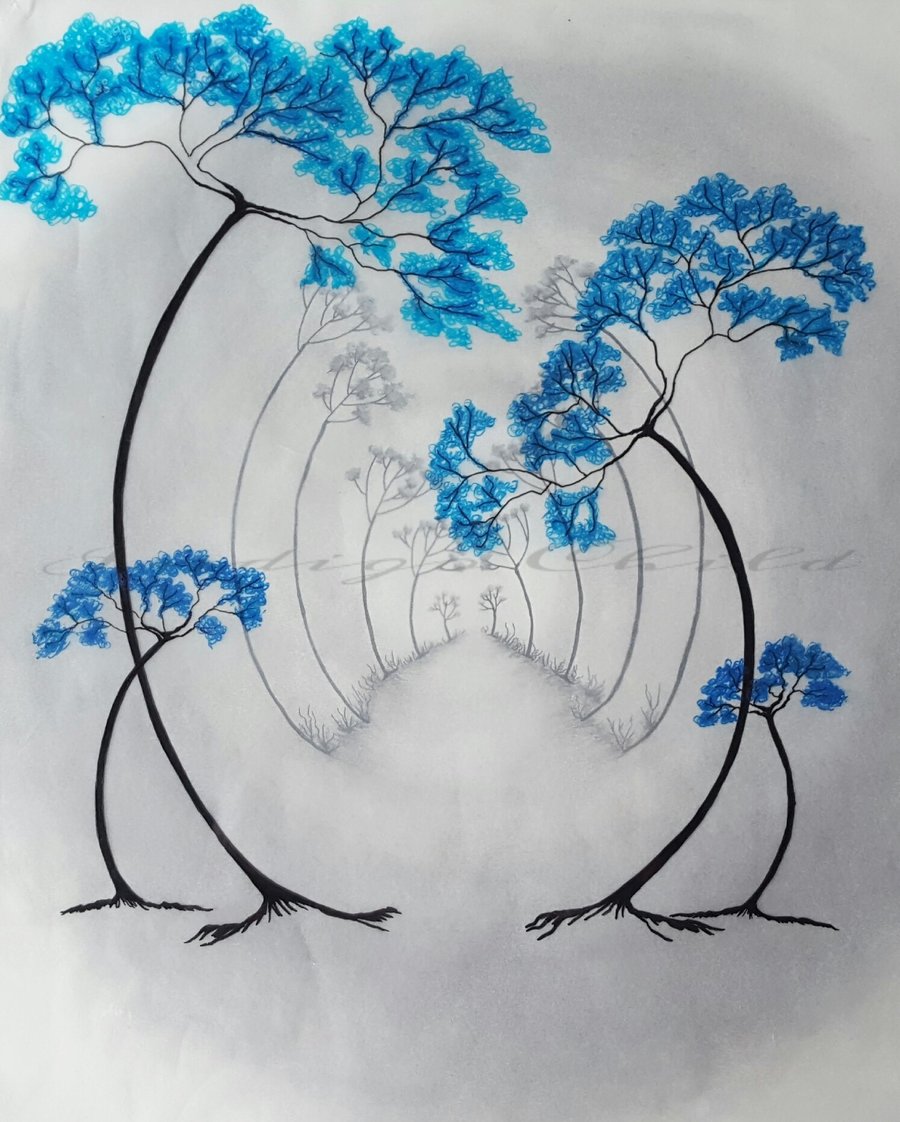 Art Drawing Blue Trees Drawing - Folksy