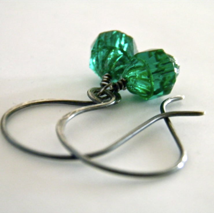 Sterling Silver Green Earrings - Folksy