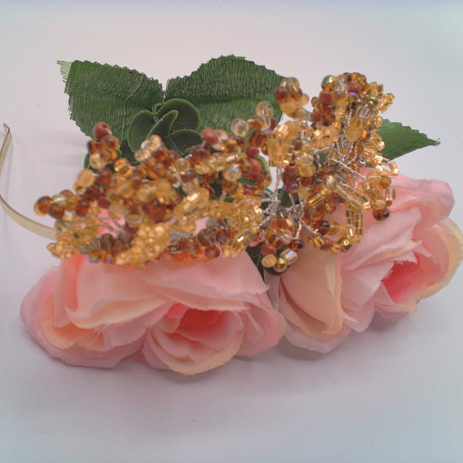 Gold and Topaz Beaded Floral Sprig Tiara, Prom ... - Folksy
