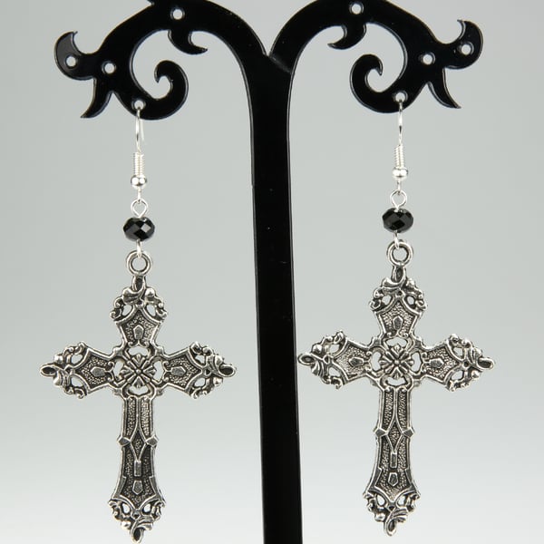 Silver cross crucifix Gothic large metal hooked... - Folksy