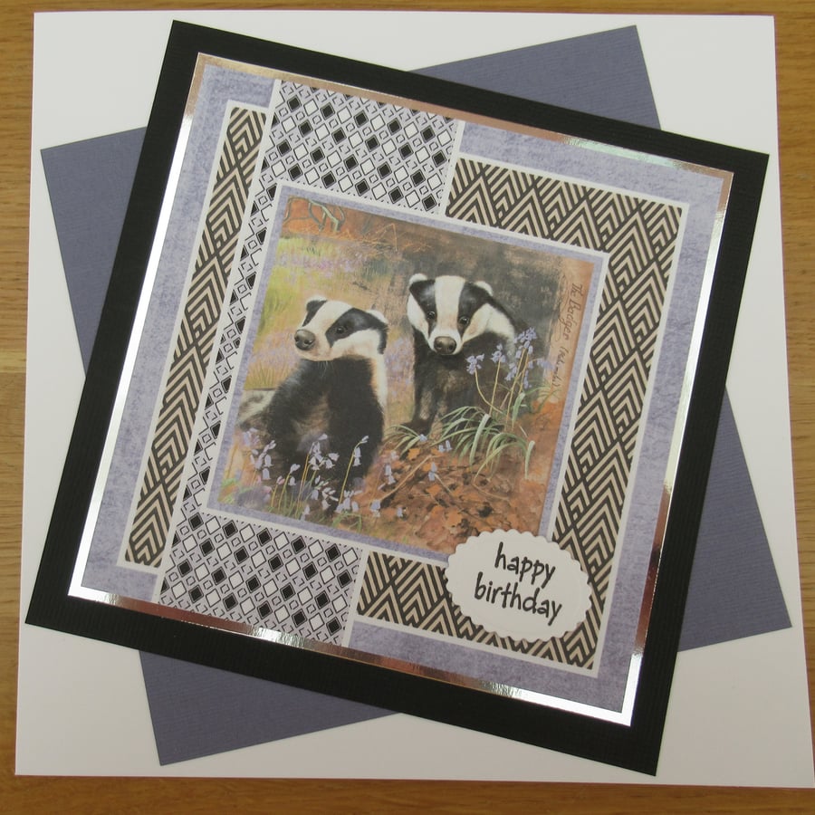 Badgers - 7x7" Birthday card - Folksy