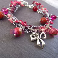 Red Ribbon Charm Bracelet, Bow Charm Bracelet, ... - Folksy