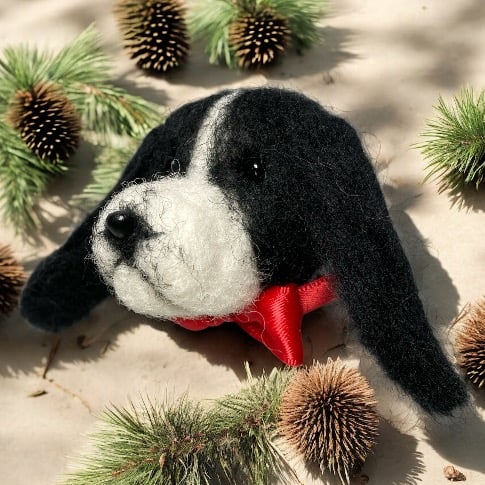 Needle felted dog bauble - black and white spri... - Folksy
