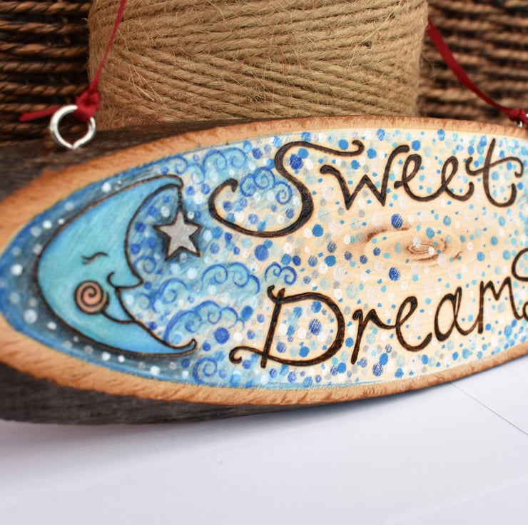 Pyrography plaque. Sweet dreams. Sun and moon d... - Folksy