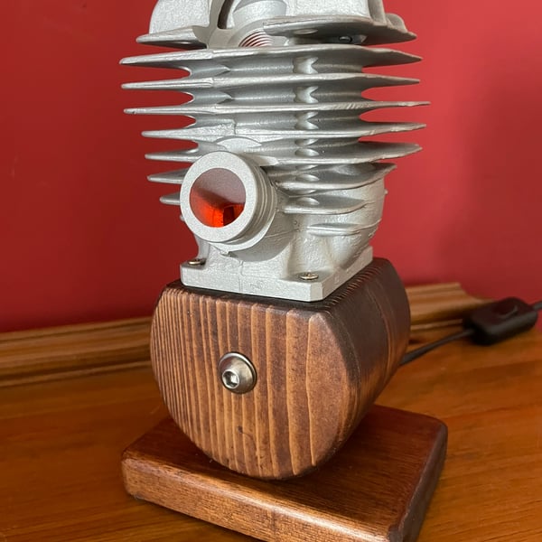 Engine Table Lamp, with Chainsaw Cylinder Lit I... - Folksy