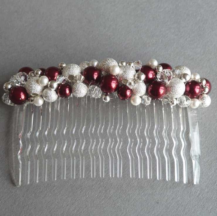 Dark Red Stardust Hair Comb - Crimson Wedding F... - Folksy