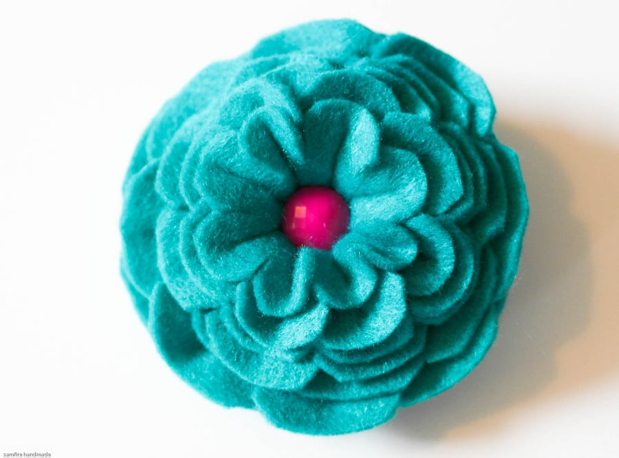 Handmade teal felt brooch. Gift for a woman. Je... - Folksy