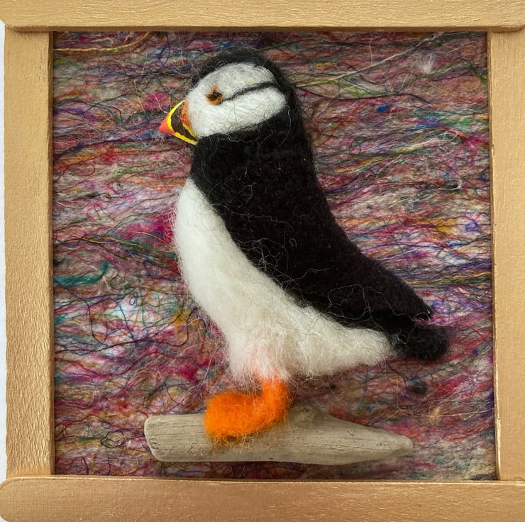 Small needle felted 3D puffin picture - Folksy