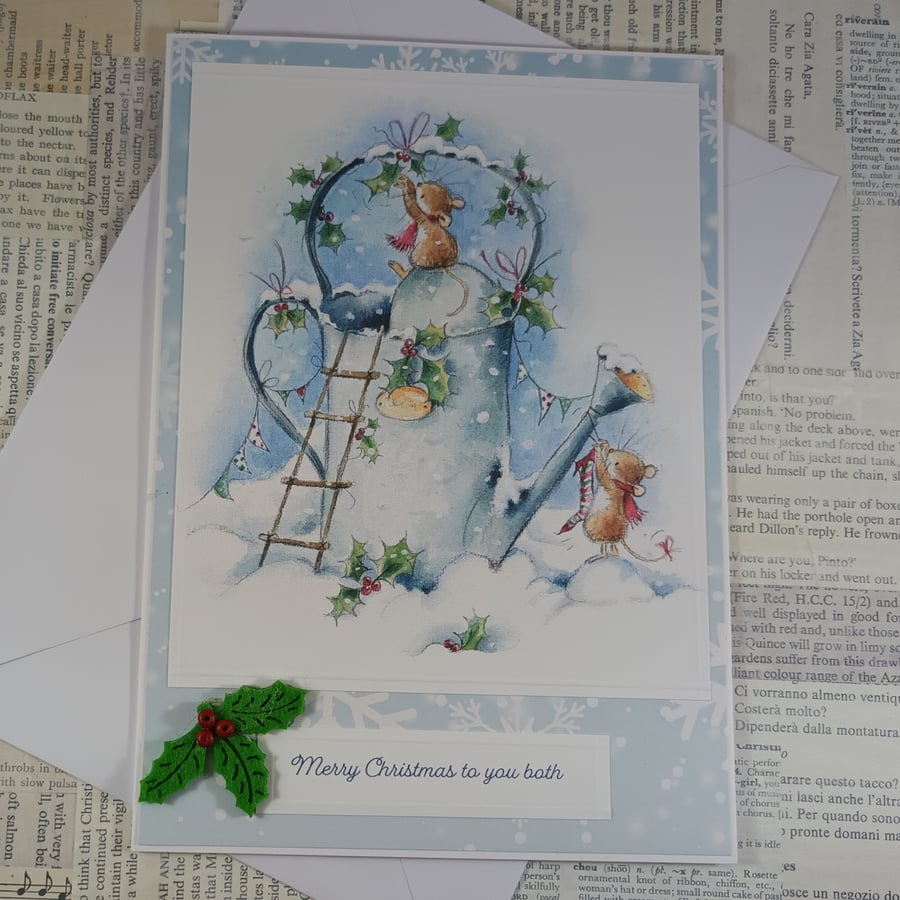 Merry Christmas to you both cute mice card - Folksy