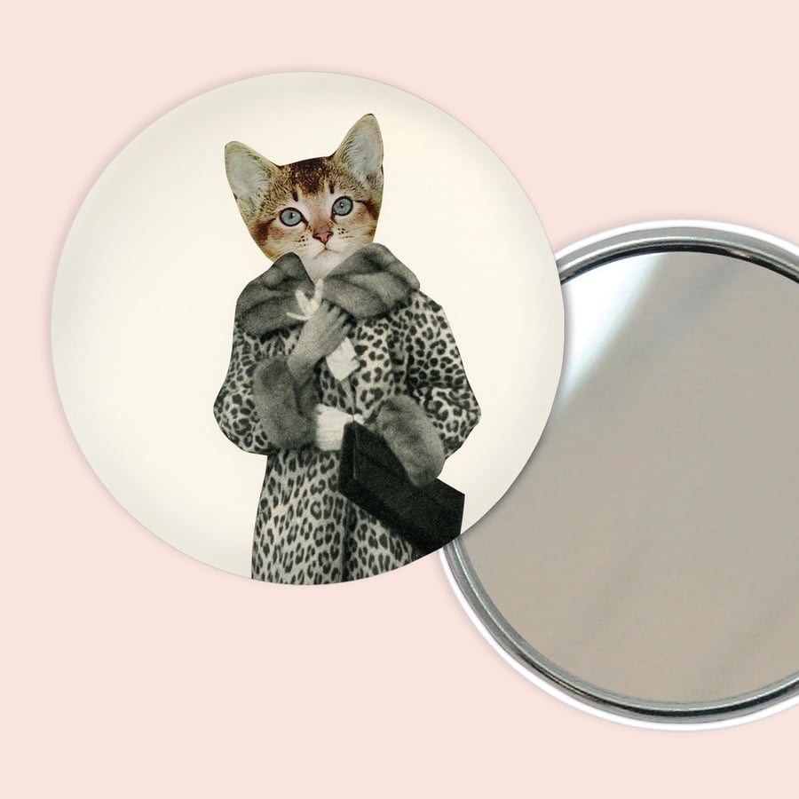 Cat Pocket Mirror - Kitten Dressed as Cat - Folksy