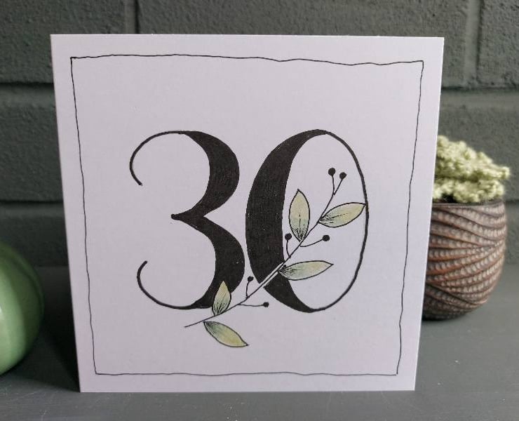 Milestone Birthday Card - Hand-drawn Floral or ... - Folksy